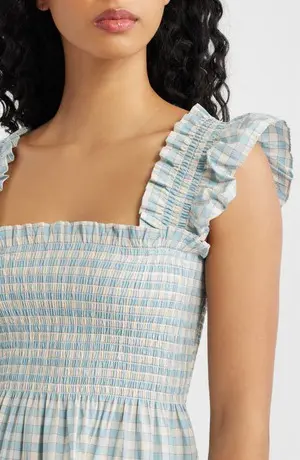 Hill House Home The Nap® Pleated Fit & Flare Minidress - Blue/red Gingham