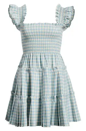 Hill House Home The Nap® Pleated Fit & Flare Minidress - Blue/red Gingham