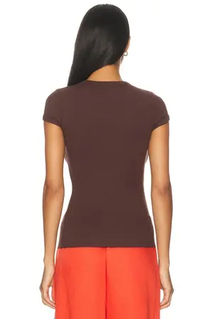 Enza Costa Textured Rib Cap Sleeve Crewneck Tee - Chocolate