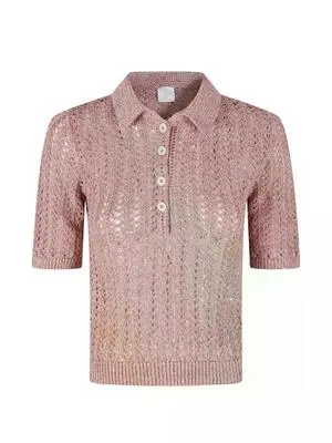 Eleventy Sequin-embellished Open-knit Polo Shirt - Pink