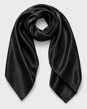 SILKSILKY Pure Silk Classic Elegant Square Scarf - Black
