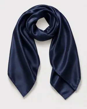 SILKSILKY Pure Silk Classic Elegant Square Scarf Darkblue