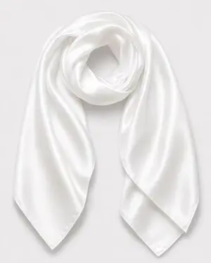 SILKSILKY Pure Silk Classic Elegant Square Scarf White