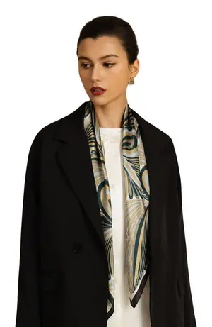 SILKSILKY Pure Silk Abstract Floral Pattern Square Scarf - Multi