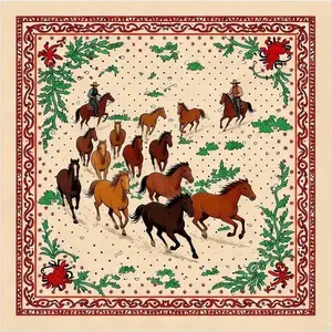 SILKSILKY Pure Silk Horse Herd Square Scarf Yellow