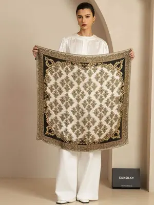 SILKSILKY Pure Silk Vintage-inspired Pattern Square Scarf - Multi