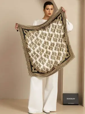 SILKSILKY Pure Silk Vintage-inspired Pattern Square Scarf - Multi
