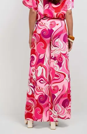 Trina Turk Screen-printed Double Georgette Wide-leg Pants
