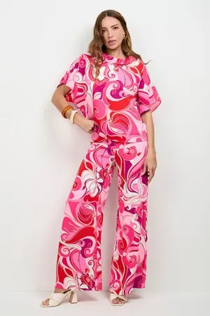 Trina Turk Screen-printed Double Georgette Wide-leg Pants