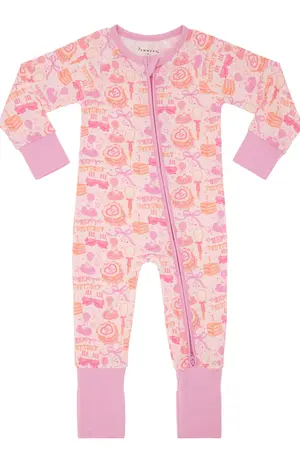IN MY JAMMERS Birthday Zipper Romper - Pink/purple