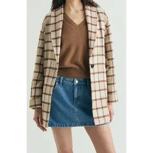 SCALPERS Plaid Belted Wool Blend Coat - Ecrucheck
