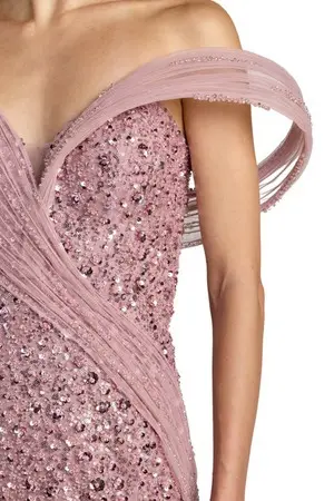 Mac Duggal Embellished Sequined Evening Gown With Thigh-high Slit