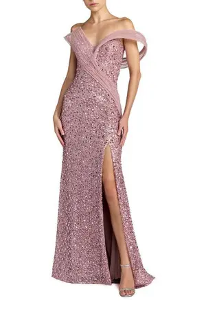 Mac Duggal Embellished Sweetheart Neckline Gown With Draped Accent And Slit - Blush