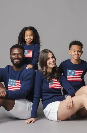 HOPE & HENRY Organic Cotton Flag Crew Neck Pullover - Navy Flag