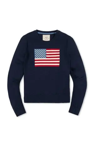 HOPE & HENRY Organic Cotton Flag Crew Neck Pullover - Navy Flag
