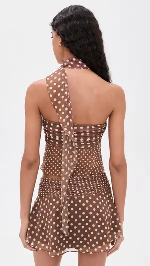 GUIZIO Crinkled Dot Chiffon Wrap Top