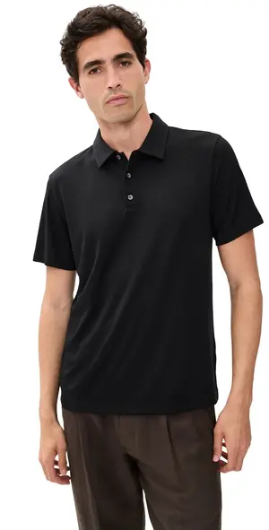 Theory Bron Polo In Modal Jersey - Black