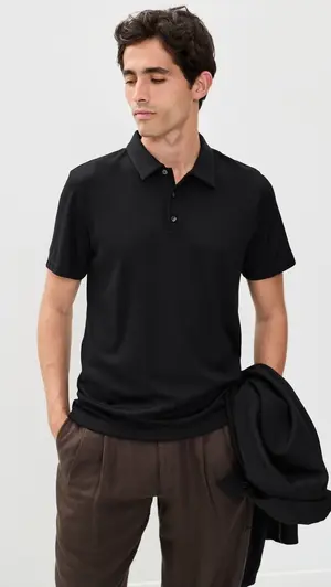 Theory Bron Polo In Modal Jersey - Black
