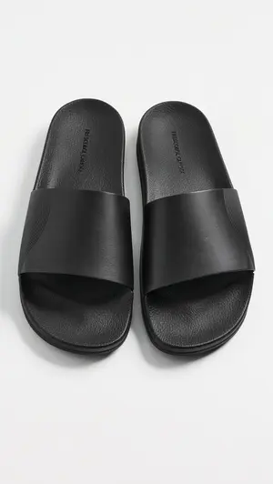 Frescobol Carioca Humberto Leather Wave Print Slides - Black