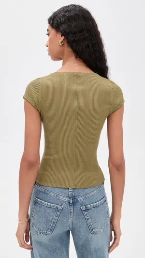 Free People Ribbed Button-down Cardigan - Green
