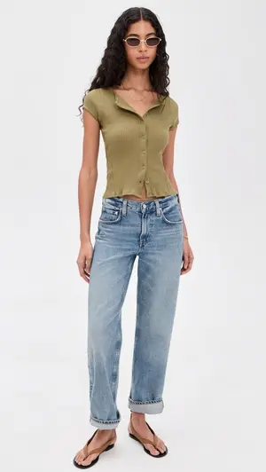 Free People Ribbed Button-down Cardigan - Green