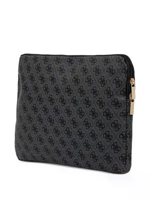 Guess Monogram-print Logo-plaque Laptop Bag - Grey