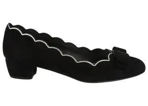 FERRAGAMO Vara Studded Scalloped Suede Pumps