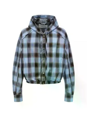 FENG CHEN WANG Check-pattern Hooded Jacket - Blue