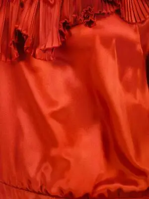 Saint Laurent Ruffled Asymmetric Silk Dress - Red
