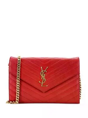 Saint Laurent Classic Monogram Wallet On Chain - Red