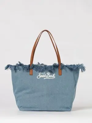 MC2 SAINT BARTH Embroidered Tote Bag With Leather Handles - Blue