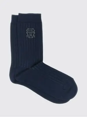 Brunello Cucinelli Ribbed Cotton Socks With Logo - Blue