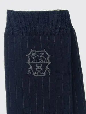 Brunello Cucinelli Ribbed Cotton Socks With Logo - Blue