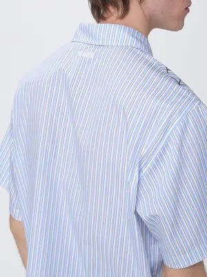 MSGM Striped Short-sleeve Cotton Shirt With Slogan Print And Cutaway Collar