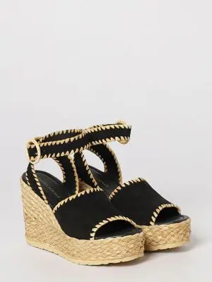 PALOMA BARCELO Paloma Barceló Suede And Raffia Wedge Sandals With Ankle Strap - Black