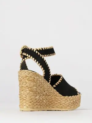 PALOMA BARCELO Paloma Barceló Suede And Raffia Wedge Sandals With Ankle Strap - Black