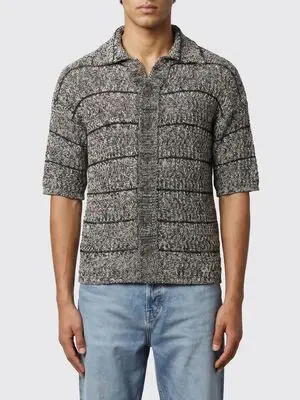 ROBERTO COLLINA Striped Cotton Blend Polo Cardigan - Black