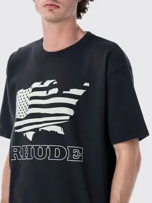 Rhude Crewneck Cotton T-shirt With Graphic Print And Contrast Logo