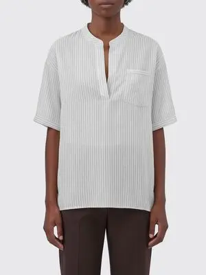 ROBERTO COLLINA Striped Shirt With Band Collar - Ice