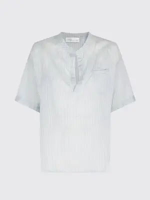 ROBERTO COLLINA Striped Shirt With Band Collar - Ice