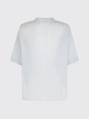 ROBERTO COLLINA Striped Shirt With Band Collar - Ice