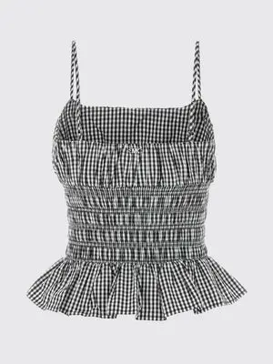 Michael Kors Gingham Smocked Peplum Top - Black