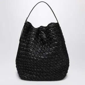 TOTEME Raffia Tote Bag With Leather Handle - Black
