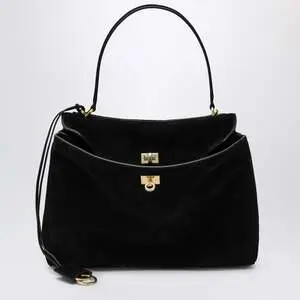 Balenciaga Medium Rodeo Bag In Suede Calfskin - Black
