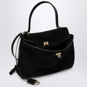 Balenciaga Medium Rodeo Bag In Suede Calfskin - Black