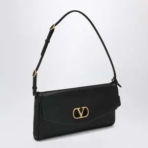 Valentino Garavani Vlogo Leather Clutch Shoulder Bag - Black