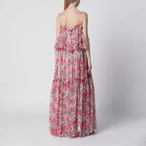 Chloé Long Silk Muslin Dress With Rose Print - Multicolor