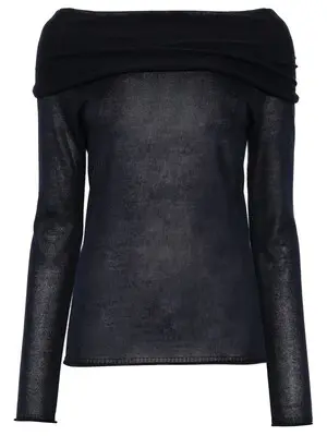 ROBERTO COLLINA Off-the-shoulder Semi-sheer Sweater - Blue