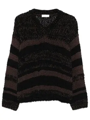 ROBERTO COLLINA Chunky-knit Striped V-neck Sweater