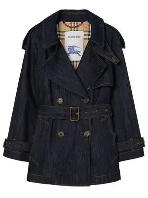 Burberry Short Fitzrovia Denim Trench Coat - Blue